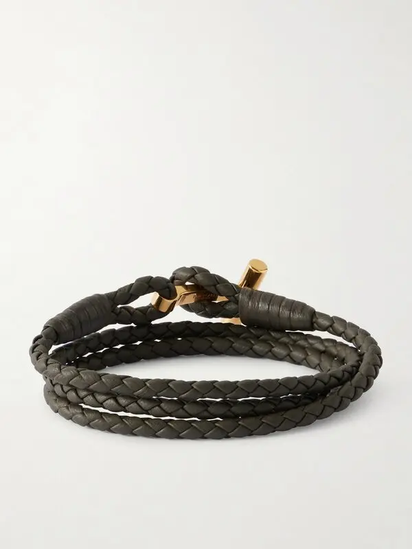 TOM FORD Woven Leather Wrap Bracelet With Gold-plated T-bar Fastening - Green