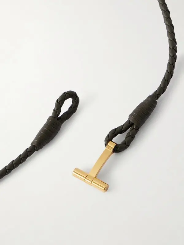TOM FORD Woven Leather Wrap Bracelet With Gold-plated T-bar Fastening - Green