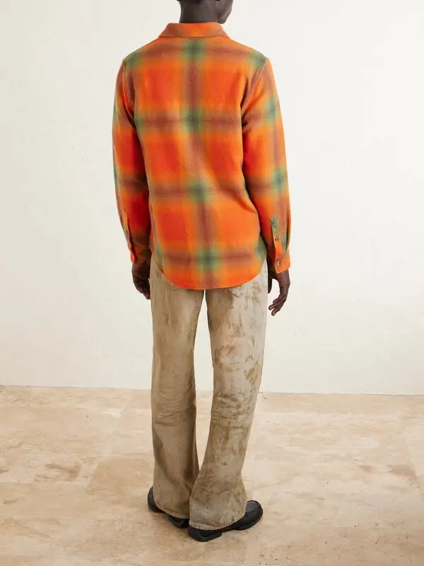 GOD'S TRUE CASHMERE Harley-davidson Olive Logo-embroidered Checked Cashmere-flannel Shirt