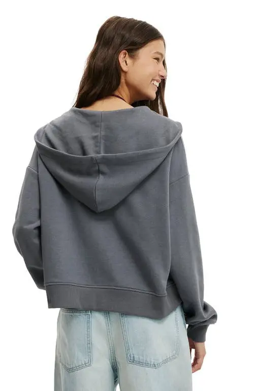 COTTON ON Oversized Zip-through Hoodie - Light Grey Diamante