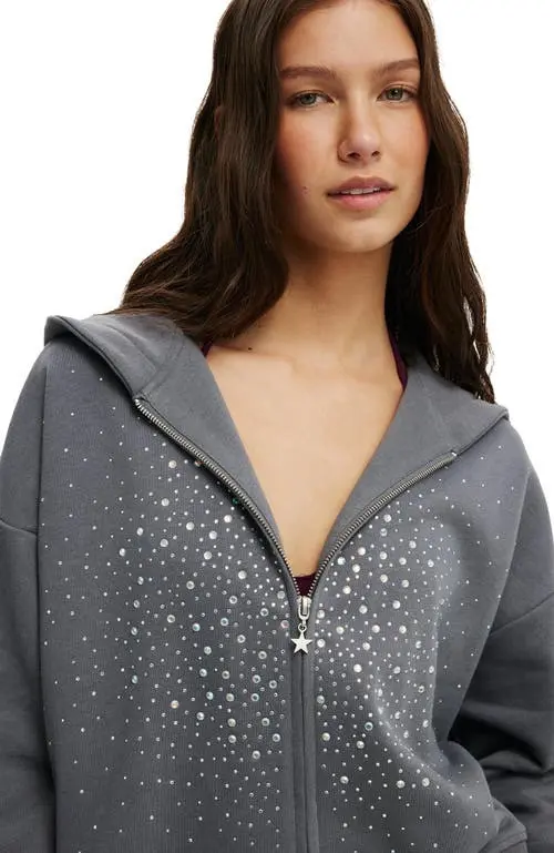 COTTON ON Oversized Zip-through Hoodie - Light Grey Diamante
