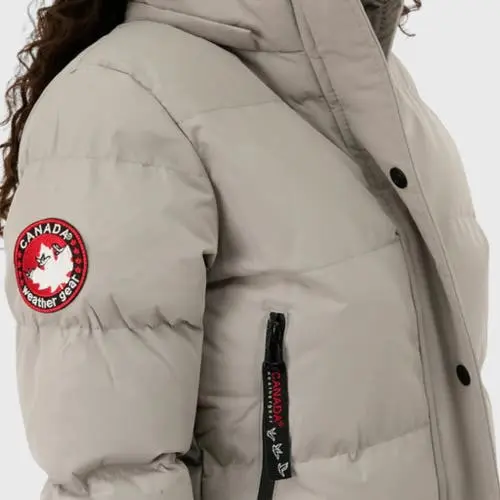 CANADA WEATHER GEAR Quilted Maxi Long Parka Jacket - Stone