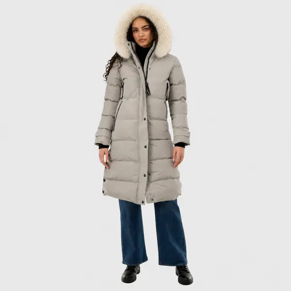 CANADA WEATHER GEAR Quilted Maxi Long Parka Jacket - Stone