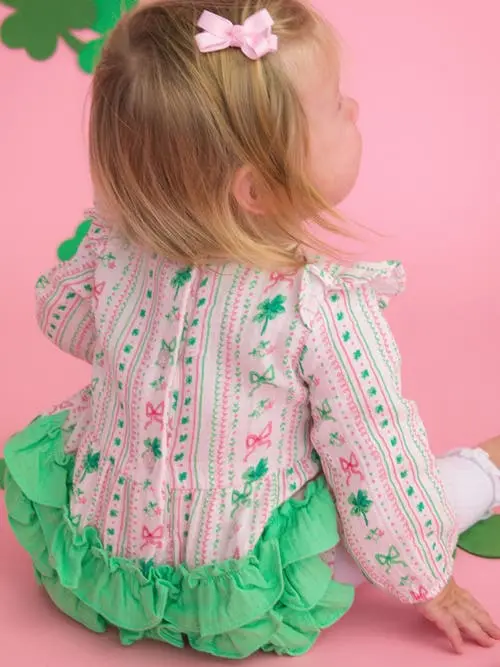 RUFFLEBUTTS Cotton Gauze Long Sleeve Flutter Bubble Romper - Clover Bows & Wishes