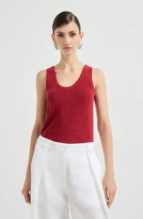 Brunello Cucinelli Cotton Ribbed Knit Top - Ruby