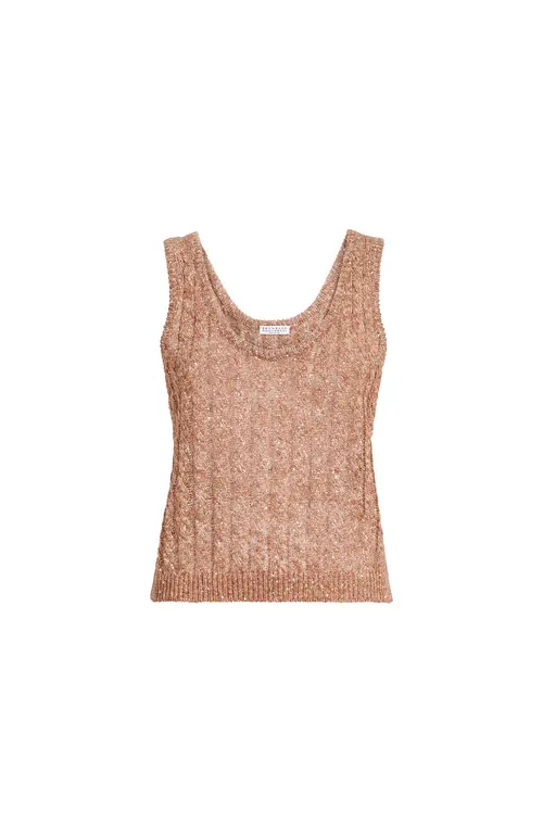 Brunello Cucinelli Cable Knit Linen Top - Brown