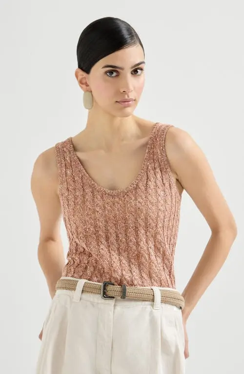 Brunello Cucinelli Cable Knit Linen Top - Brown