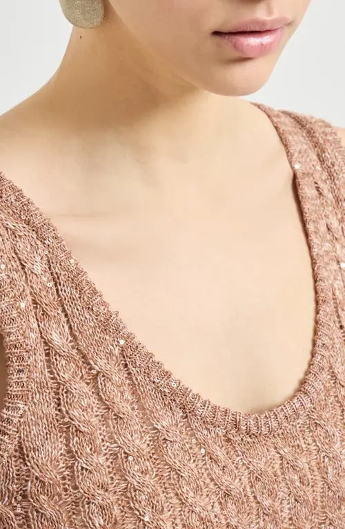 Brunello Cucinelli Cable Knit Linen Top - Brown