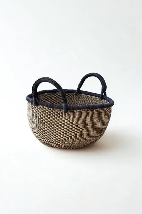 MBARE Handwoven Natural Bolga Basket - Black Checkerboard