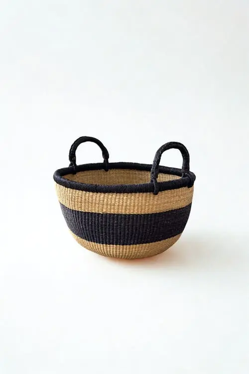 MBARE Handwoven Natural Bolga Basket - Black Stripe