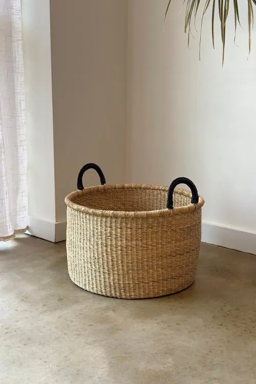MBARE Handwoven Hamper With Leather Handles