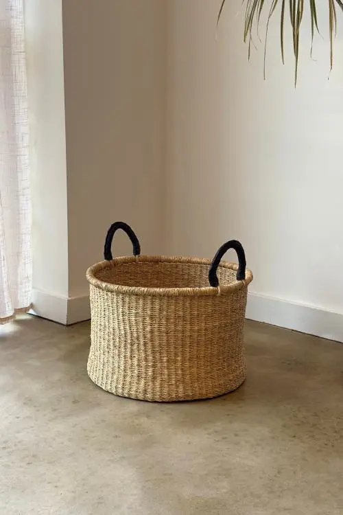 MBARE Handwoven Hamper With Leather Handles