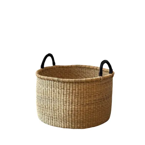 MBARE Handwoven Hamper With Leather Handles