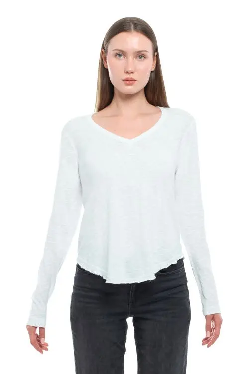 WILT CLOTHING Long Sleeve V-neck Shirt - White