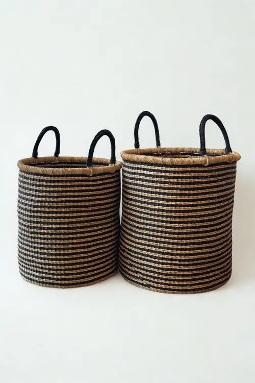 MBARE Handwoven Hamperset Of 2 - Natural W/black