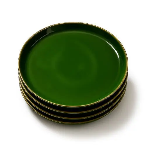 GHARYAN STONEWARE Edan Flat Salad/dinner Plate - Matte Green/shiny Green