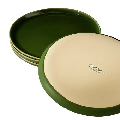 GHARYAN STONEWARE Edan Flat Salad/dinner Plate - Matte Green/shiny Green
