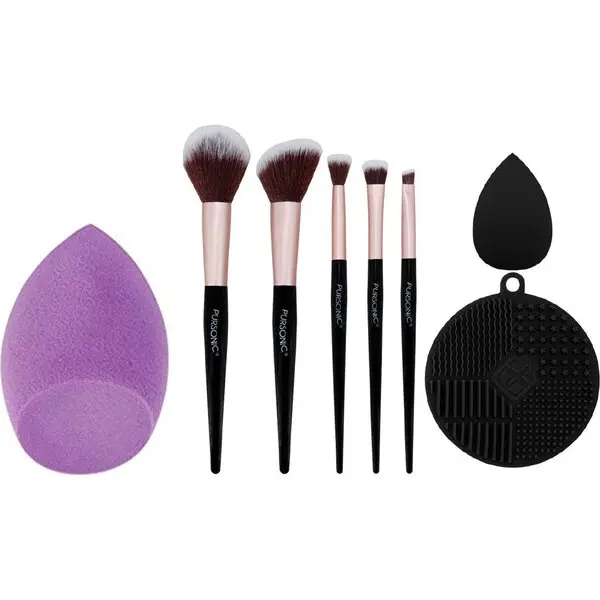 PURSONIC 8-piece Pro Makeup Application Set7 Brushes + Blending Sponge - Black