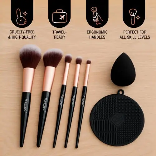 PURSONIC 8-piece Pro Makeup Application Set7 Brushes + Blending Sponge