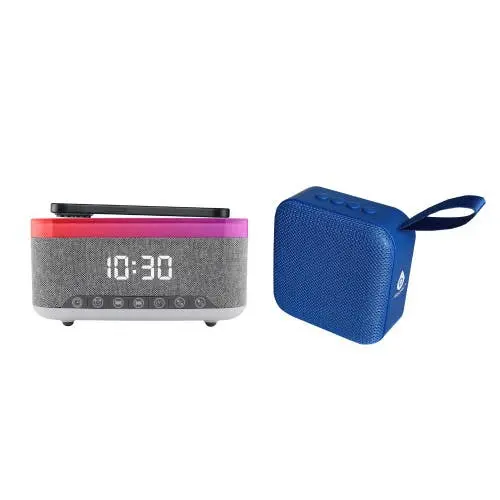PUSONIC 2-in-1 Wireless Charging Alarm Clock And Hi-res Portable Speaker - Blue