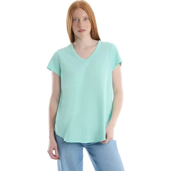 WILT CLOTHING Short Sleeve Shrunken V-neck Shirttail Top - Cabbage