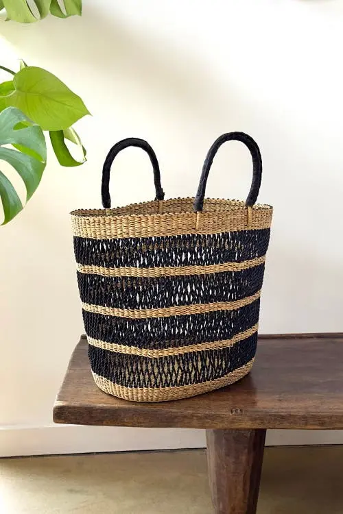MBARE String Basket Tote - Natural W/black