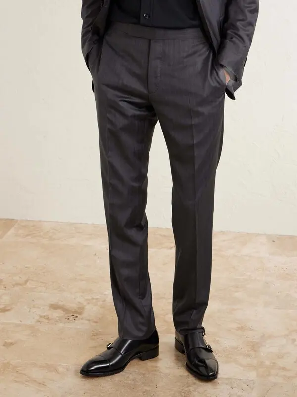 TOM FORD Straight-leg Herringbone Wool And Silk-blend Suit Trousers