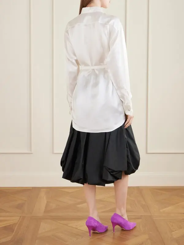 Balenciaga Tie-detailed Crystal-embellished Silk-blend Satin Blouse - Neutrals