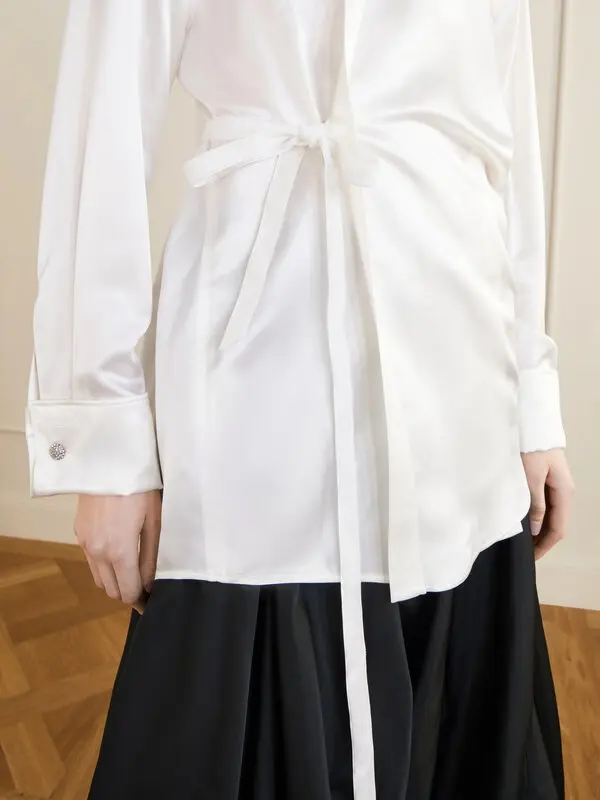 Balenciaga Tie-detailed Crystal-embellished Silk-blend Satin Blouse - Neutrals