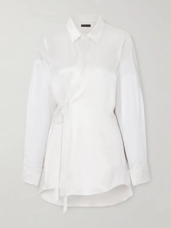Balenciaga Tie-detailed Crystal-embellished Silk-blend Satin Blouse - Neutrals