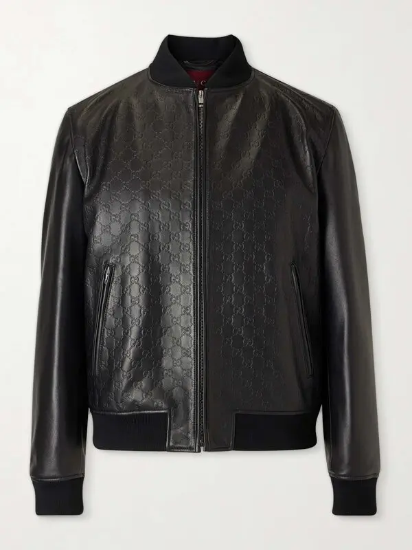 Gucci Logo-debossed Padded Leather Bomber Jacket