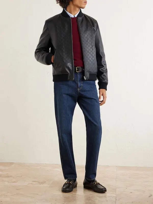 Gucci Logo-debossed Padded Leather Bomber Jacket