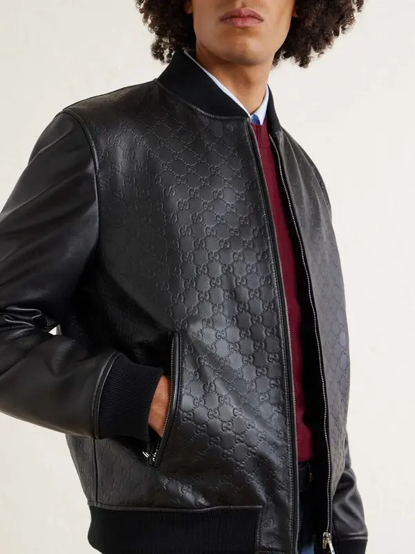 Gucci Logo-debossed Padded Leather Bomber Jacket