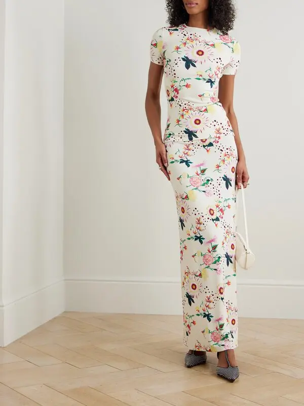 Rabanne Floral-print Jersey Midi Skirt