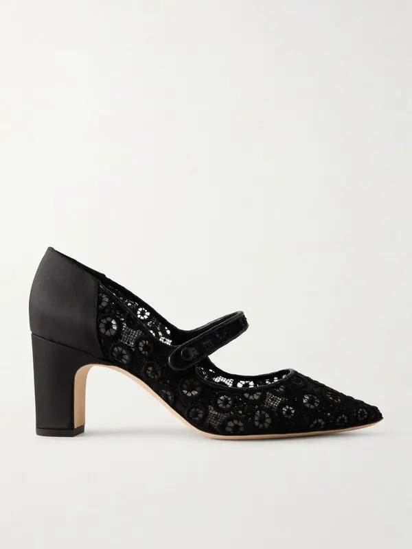 Manolo Blahnik Campariba 70 Satin-trimmed Lace Mary Jane Pumps