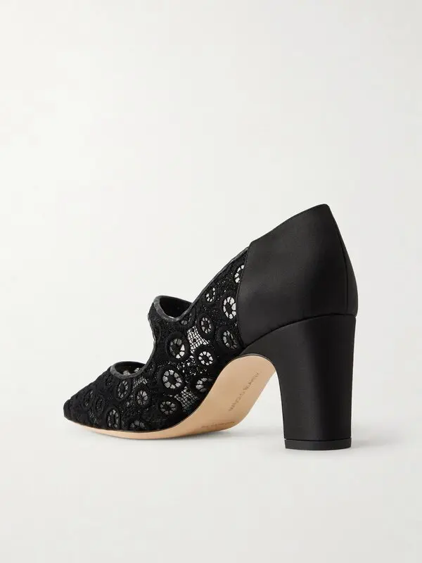 Manolo Blahnik Campariba 70 Satin-trimmed Lace Mary Jane Pumps