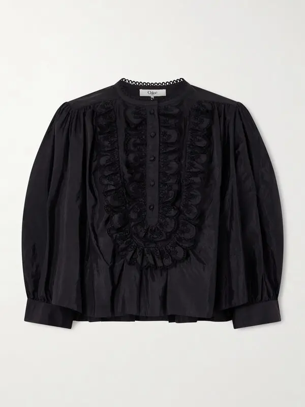 Chloé Ruffled Broderie Anglaise-trimmed Taffeta Blouse