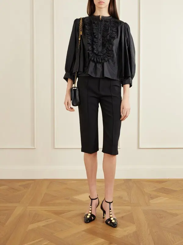 Chloé Ruffled Broderie Anglaise-trimmed Taffeta Blouse