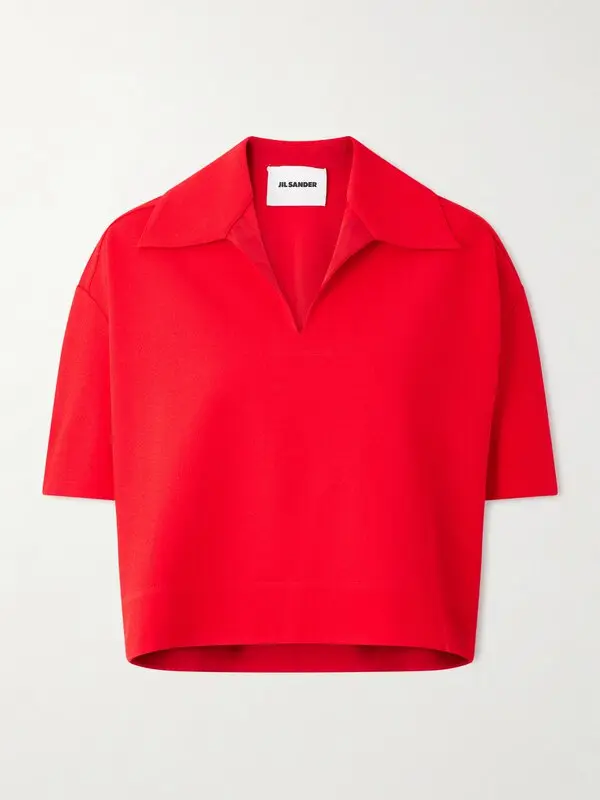 JIL SANDER Cropped Crepe Polo Shirt - Red
