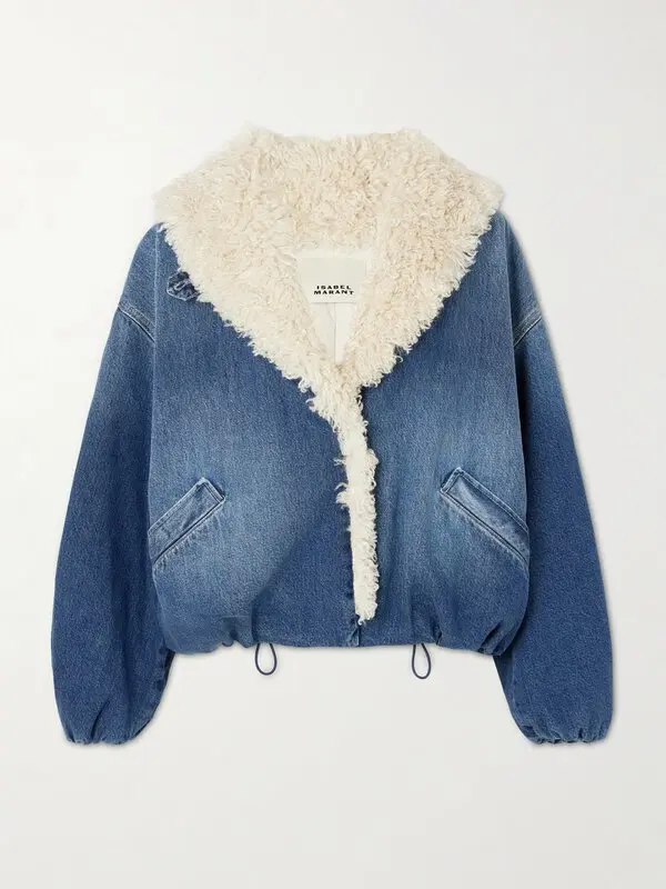 Isabel Marant Charone Fleece-trimmed Padded Denim Bomber Jacket