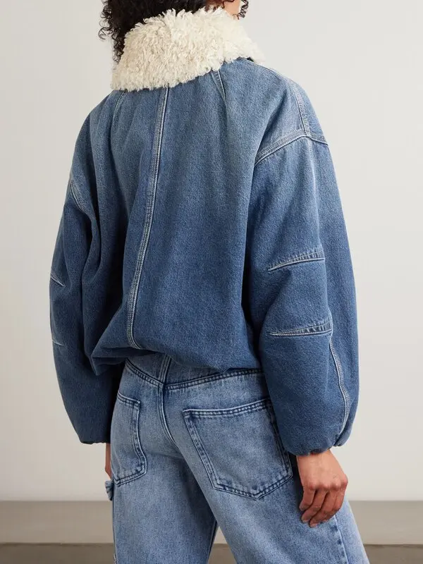 Isabel Marant Charone Fleece-trimmed Padded Denim Bomber Jacket