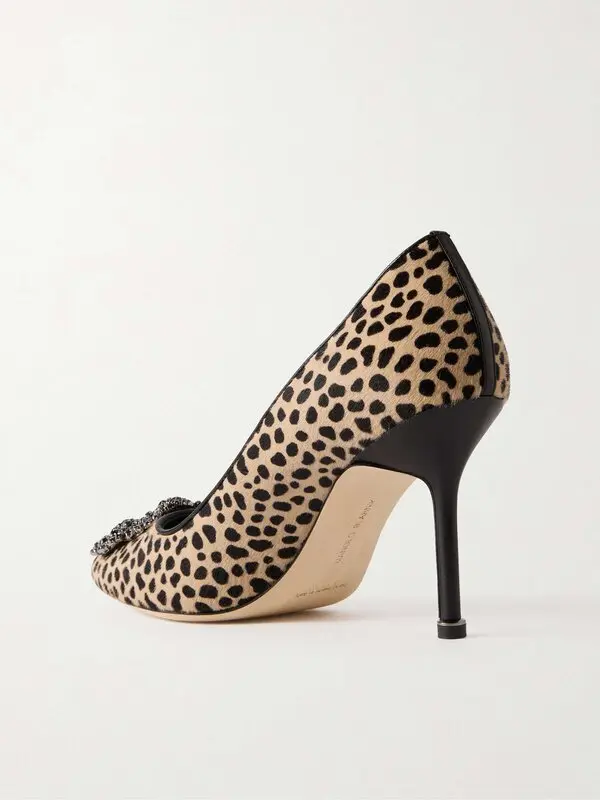 Manolo Blahnik Hangisi 90 Embellished Leopard-print Calf Hair Pumps