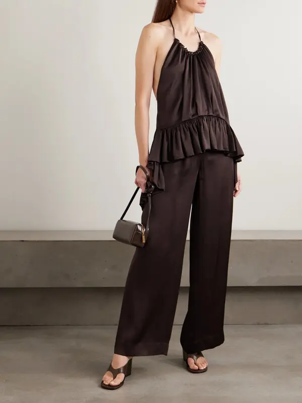LIBEROWE Satin-crepe Wide-leg Pants - Brown