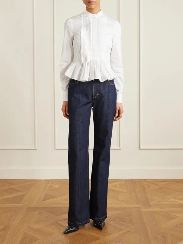 Alexander McQueen Cropped Pleated Cotton-poplin Peplum Blouse