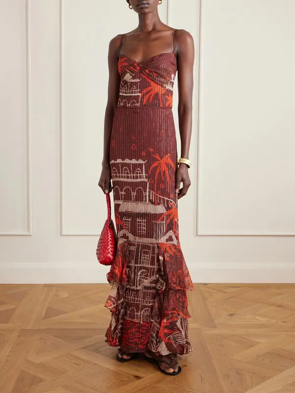 chiffon dress red print Red Leopard Print Open-Back Chiffon Maxi Dress