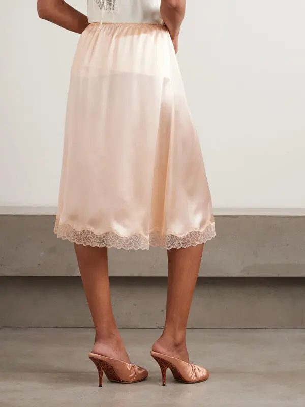 Magda Butrym Scalloped Lace-trimmed Silk-satin Skirt - Orange