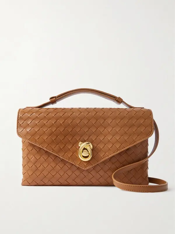 Bottega Veneta Knot Lock Medium Intrecciato Leather Shoulder Bag - Brown