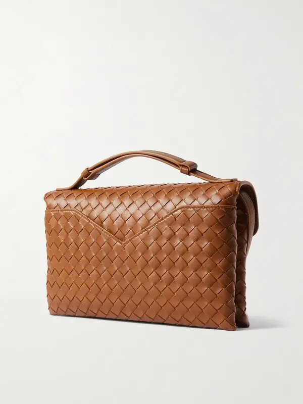Bottega Veneta Knot Lock Medium Intrecciato Leather Shoulder Bag - Brown