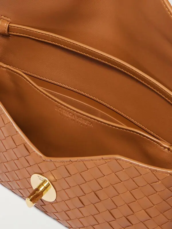 Bottega Veneta Knot Lock Medium Intrecciato Leather Shoulder Bag - Brown