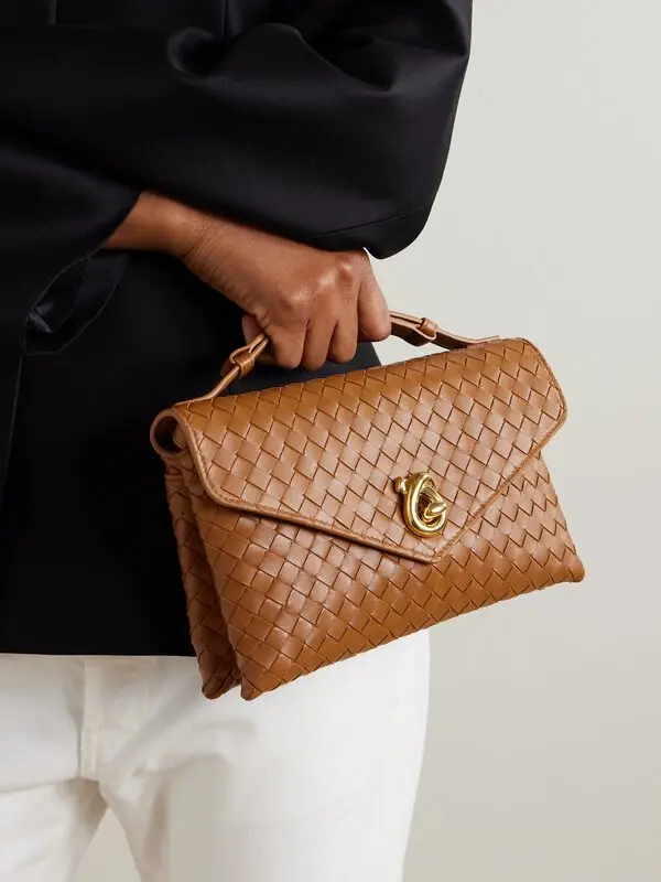 Bottega Veneta Knot Lock Medium Intrecciato Leather Shoulder Bag - Brown